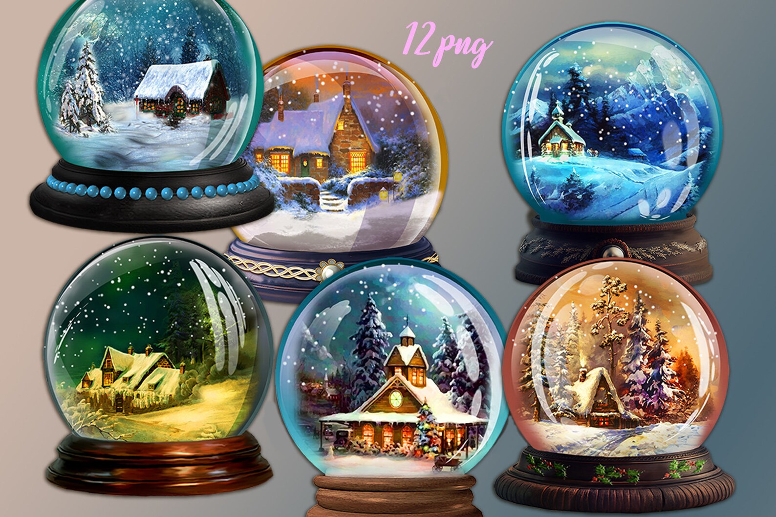 Digital Clipart SNOW Globes,christmas Snow Ball,fussy Cut Glass ...