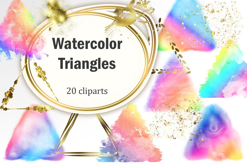 Digital WATERCOLOR Triangles,rainbow Ombre Watercolor Paint Brush ...