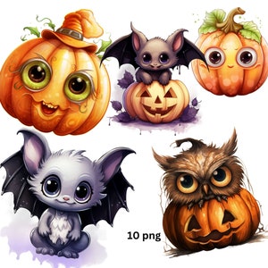Halloween CUTE BATS Clipart,bat Clipart,watercolor Bat Clipart,pumpkin ...