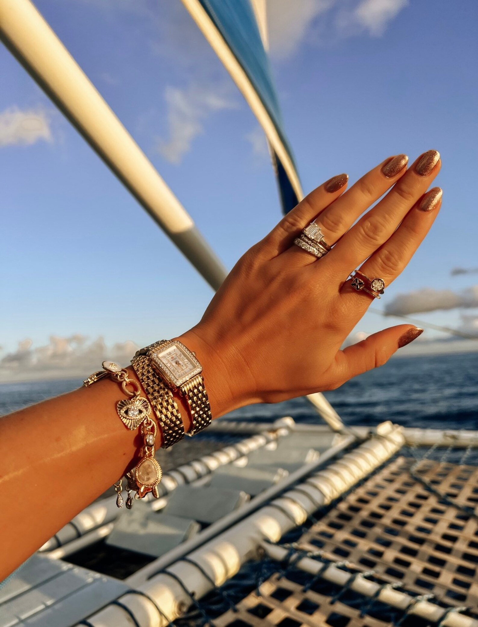 Open Gold Clover Cocktail Ring With Two Block Details, Clover Statement ...