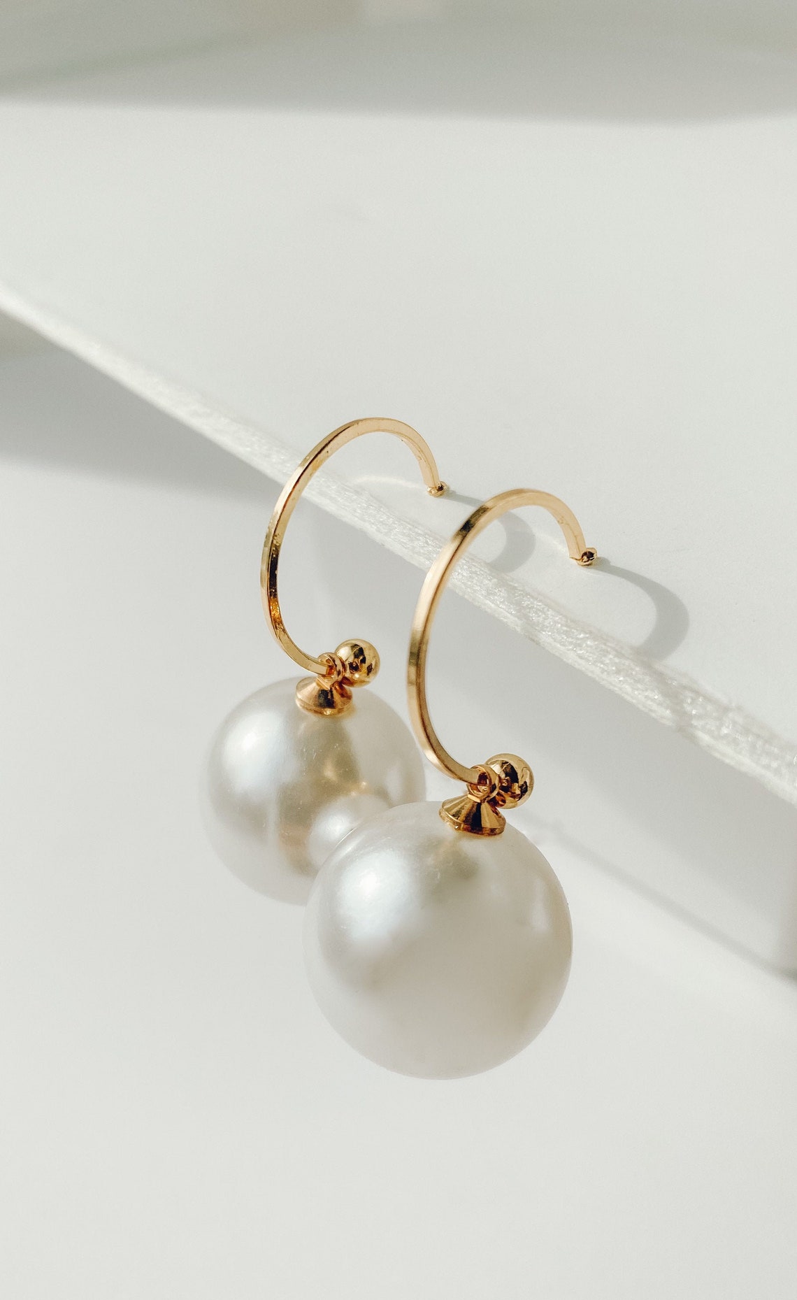 Aro de perla caída de gran tamaño en aro de oro fino perla de - Etsy España