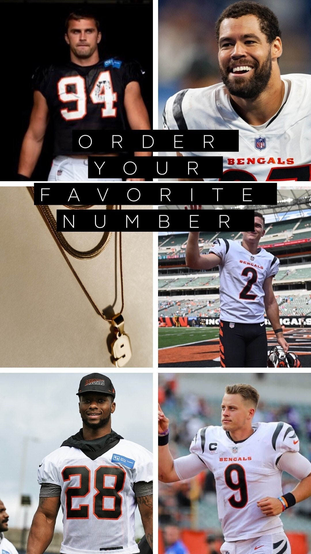 PICK YOUR PLAYER Bengals Super Bowl Gold Necklace, Number Pendant, Gold ...