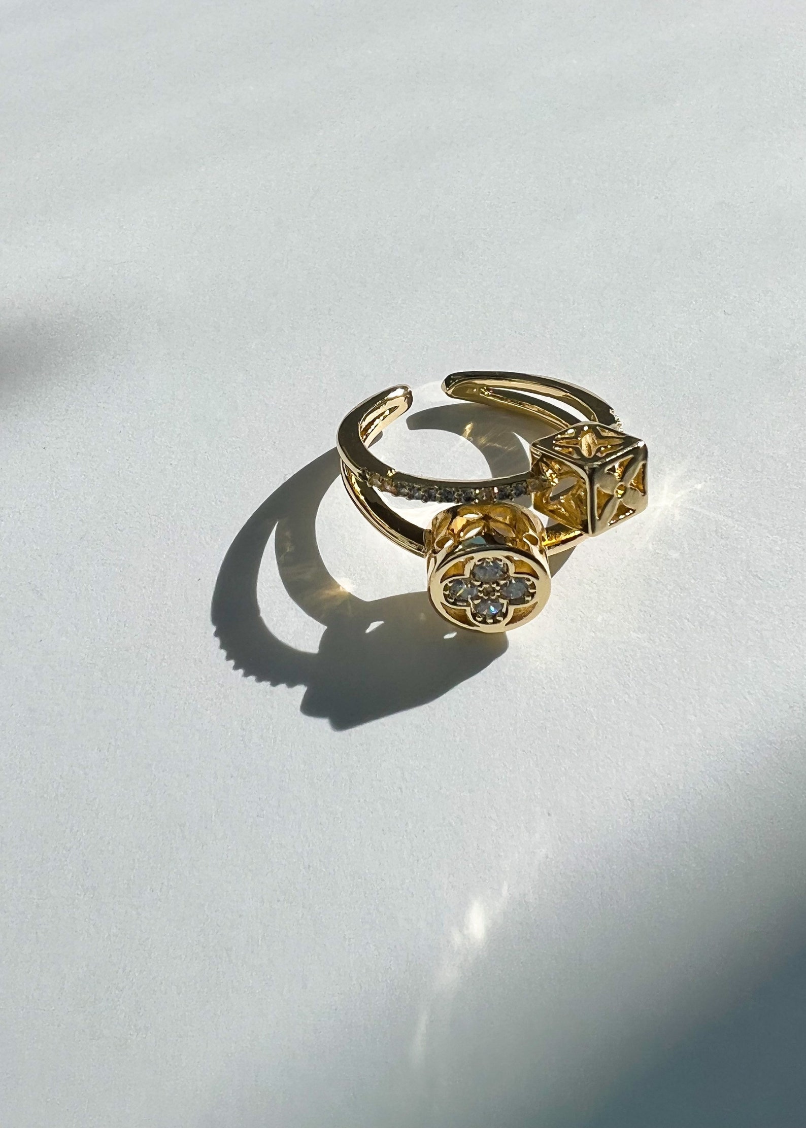 Open Gold Clover Cocktail Ring With Two Block Details, Clover Statement ...