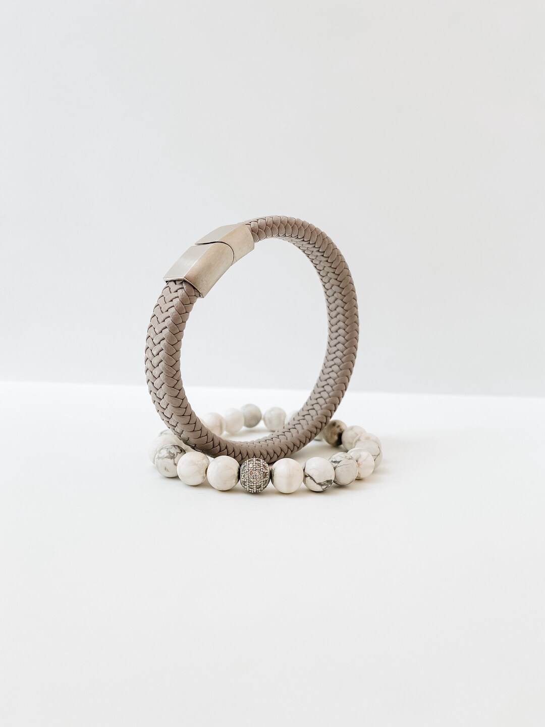 Matte Gray and Silver Men's Braided Leather Bracelet Bro’celet With ...