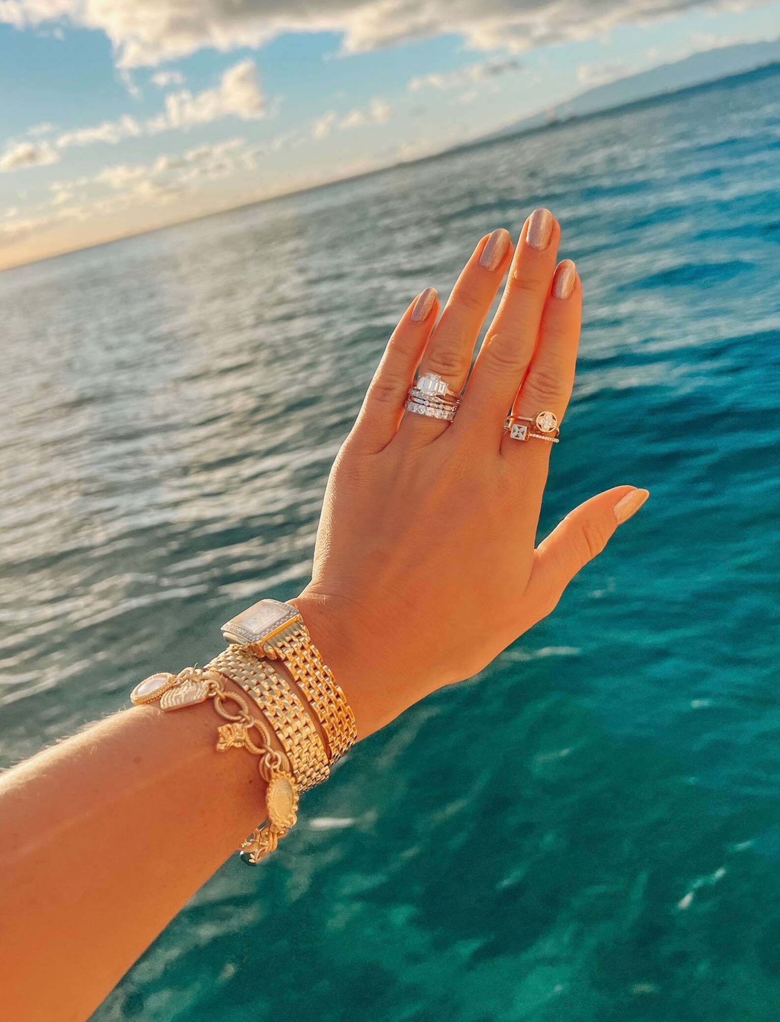 Open Gold Clover Cocktail Ring With Two Block Details, Clover Statement ...