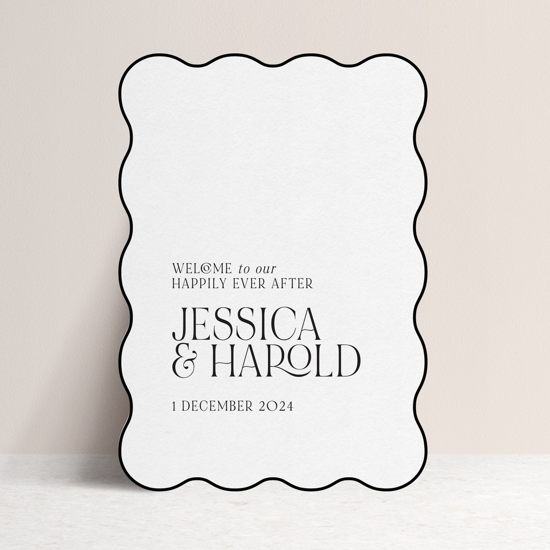 HAPPILY EVER AFTER Printable Welcome Sign Template, Wavy, Instant ...