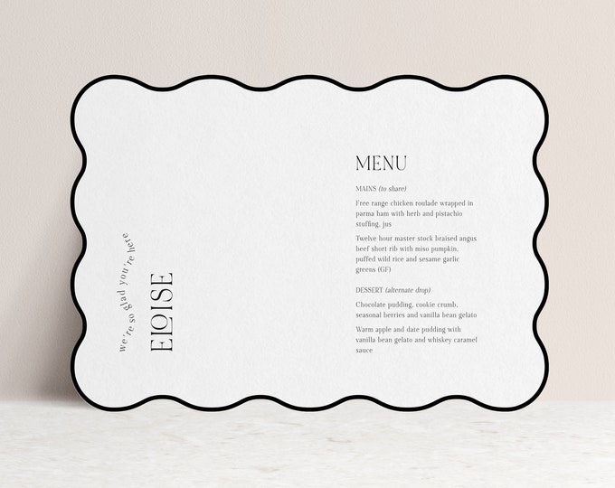 HAPPILY EVER AFTER Printable Wedding Place Mat Template, Wavy, Instant ...