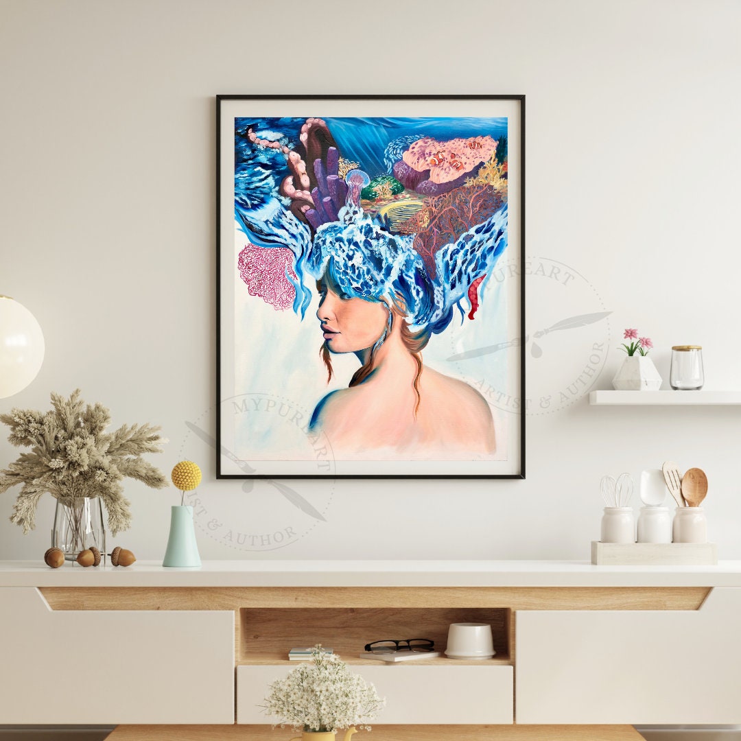 Under the Sea Canvas, Framed Poster, Woman Painting, Under the Sea Art ...