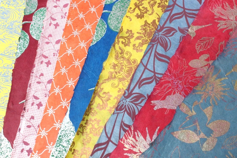 Handmade Lokta Paper Yellow With Blue Wave Pattern Wrapping - Etsy