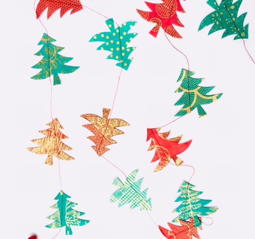 Christmas Garland "christmas Trees" Paper Garland Handmade Paper - Etsy