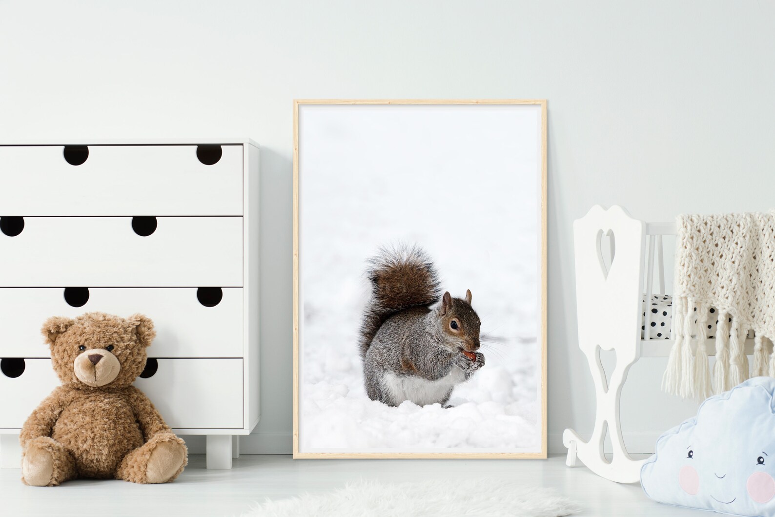 Winter Photography Wall Art, Squirrel Snow Christmas Decor, Woodland ...