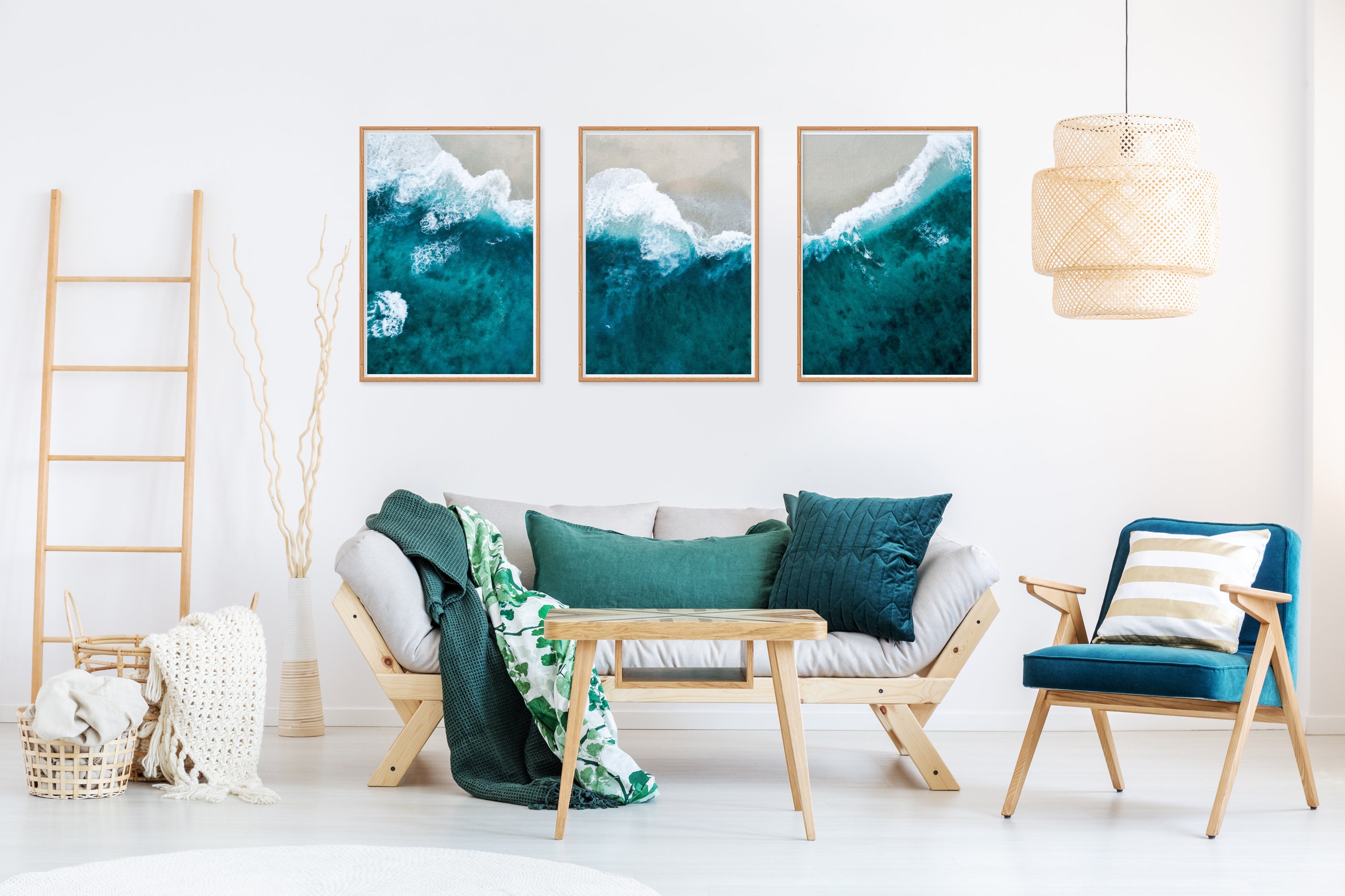 Ocean Waves Print Set, Aerial Coastal Beach Triptych, Digital Download ...