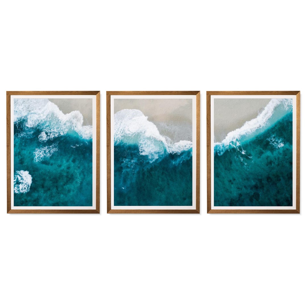 Ocean Waves Print Set, Aerial Coastal Beach Triptych, Digital Download ...