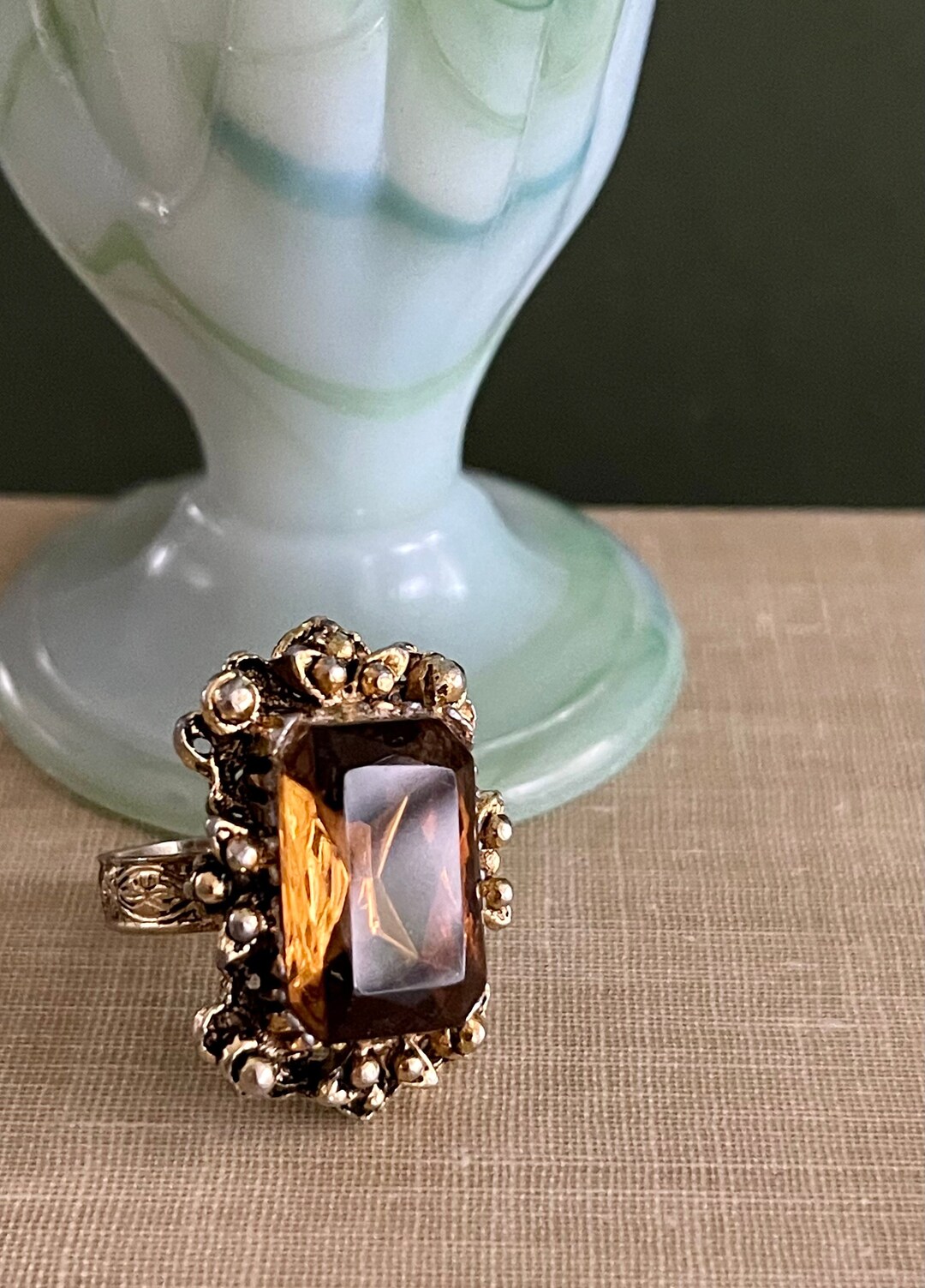 Vintage Ring, Glass Ring, Dinner Ring, Cocktail Ring, Statement Jewelry ...