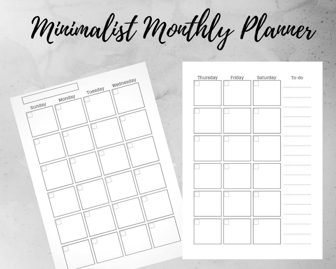 Sunday Start Undated Monthly Planner, Filofax Inserts, Planner Inserts ...