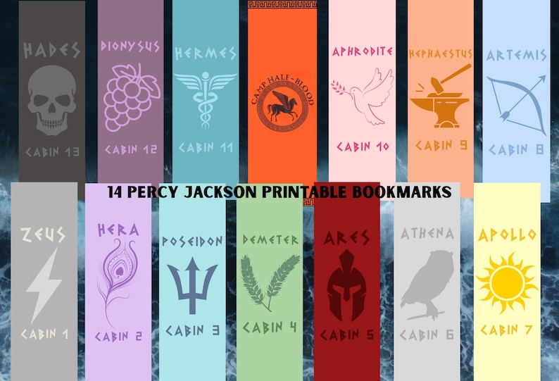 14 Percy Jackson Camp Half Blood Cabin Bookmarks - Etsy