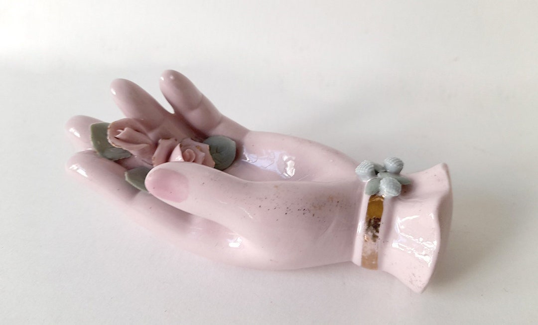 Vintage Decorative Pink Ceramic Hand With Flowers. Vintage Ceramic Hand ...