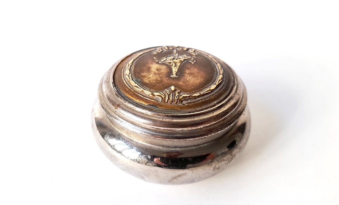 Antique Rounded Metal Powder Box With Mirror. Vintage Portuguese Powder ...