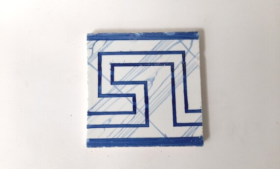 Vintage Portuguese Tile in Blue Simple Geometric Pattern From - Etsy