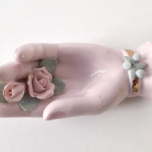 Vintage Decorative Pink Ceramic Hand With Flowers. Vintage Ceramic Hand ...