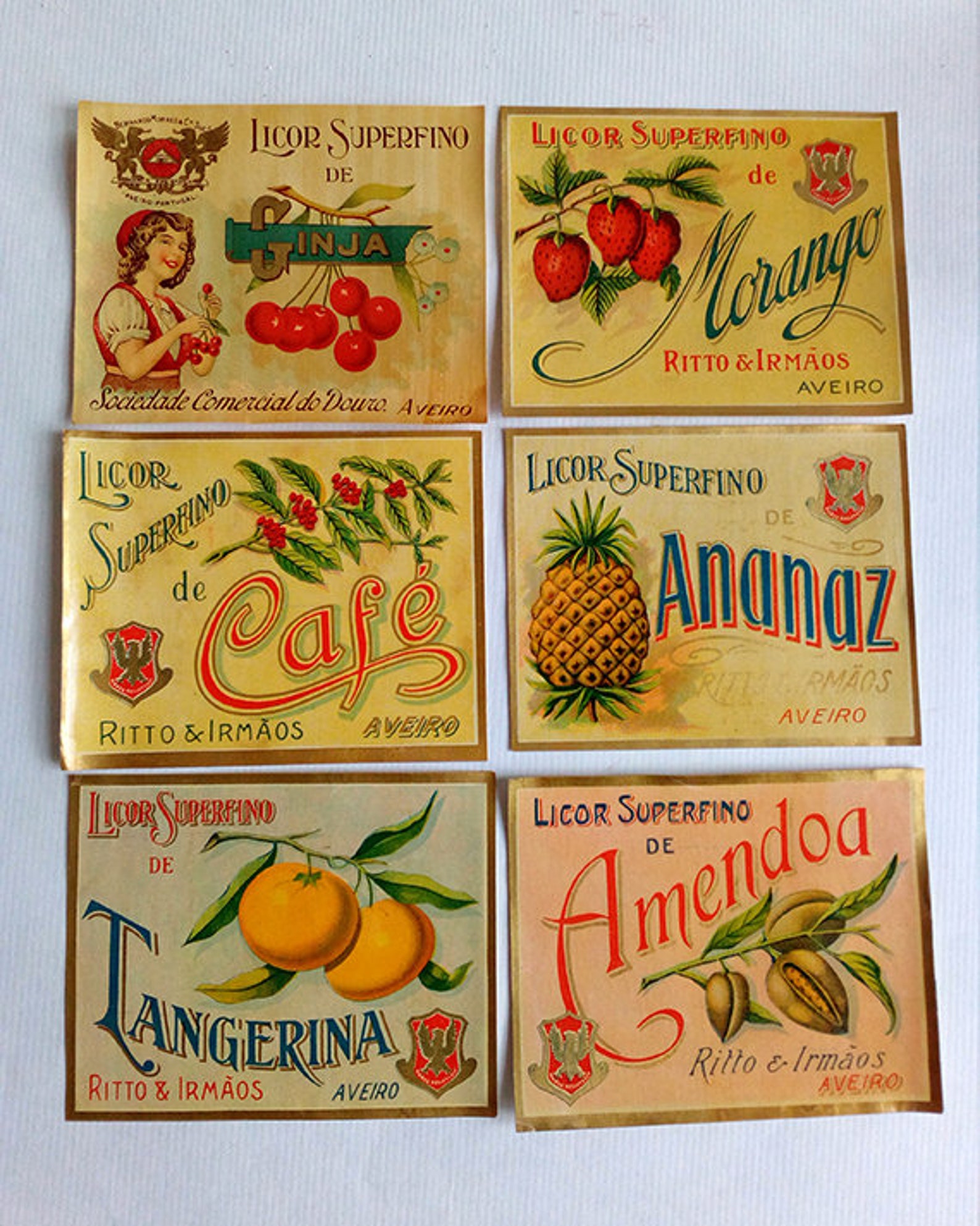 Set of Six Vintage New Liqueur Bottle Labels. Genuine Ephemera Bottle ...