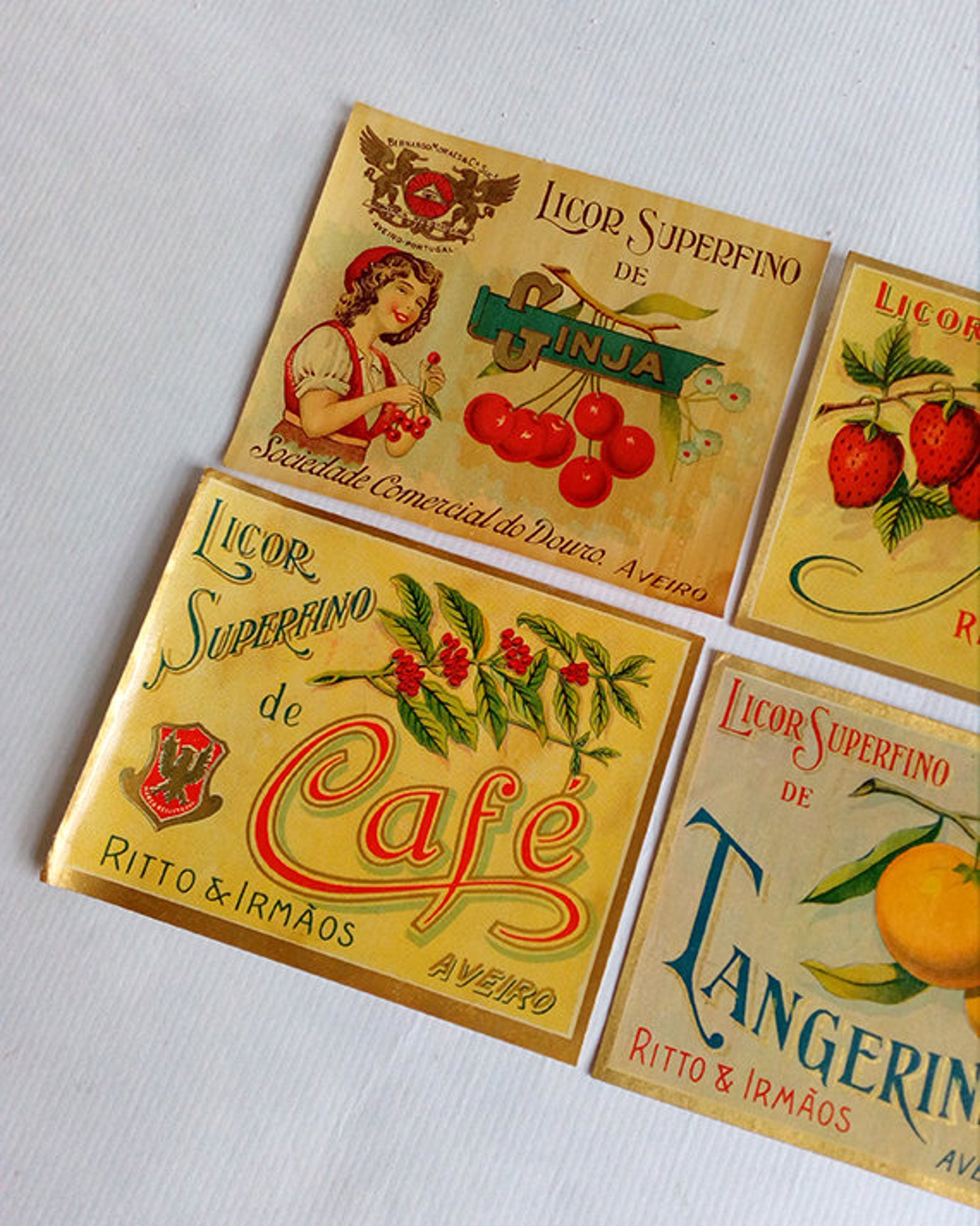 Set of Six Vintage New Liqueur Bottle Labels. Genuine Ephemera Bottle ...