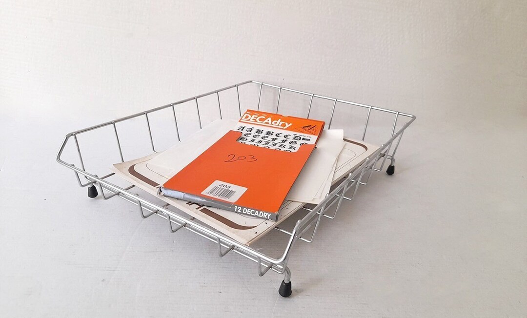 Vintage Chromed Metal Office Desk Organizer. Vintage Wire Office Paper ...