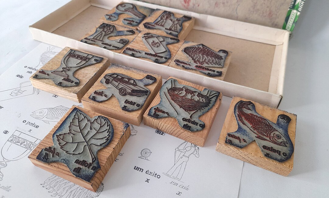 Vintage School Box With Ten Rubber Stamps of Reading and - Etsy