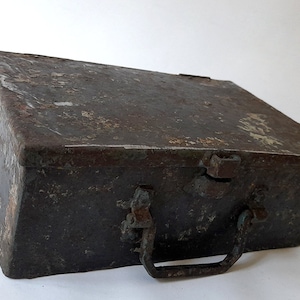 Very Old Rusty and Heavy Metal Box With Handle. Vintage Rectangular ...