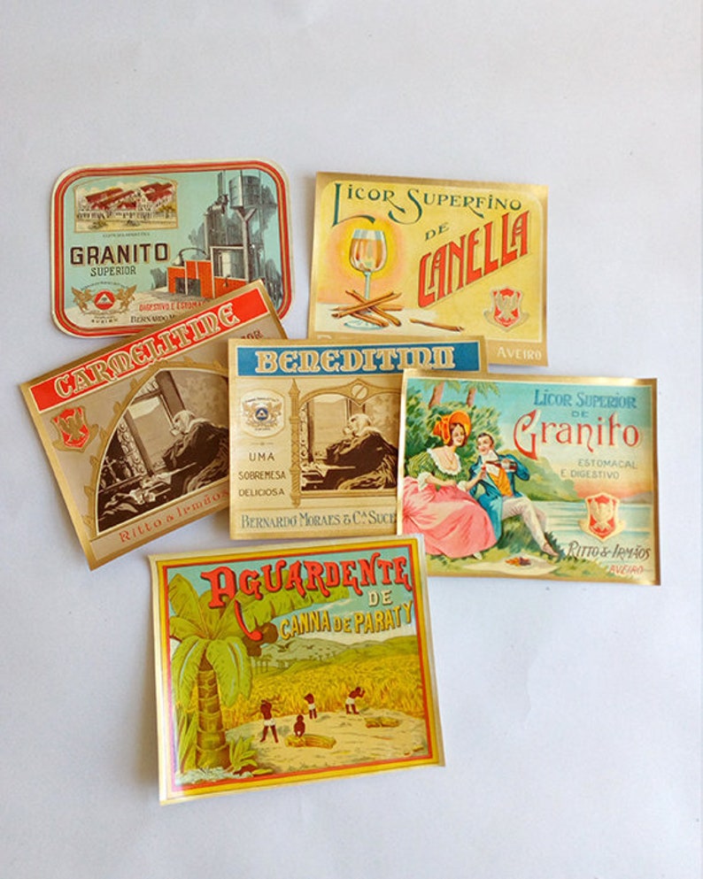 Set of Six Vintage New Liqueur and Brandy Bottle Labels. | Etsy
