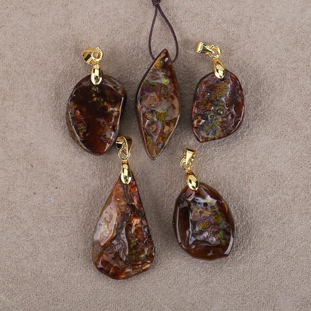 Natural Fire Agate Freeform Pendant | Iridescent Rainbow Flash Gemstone ...