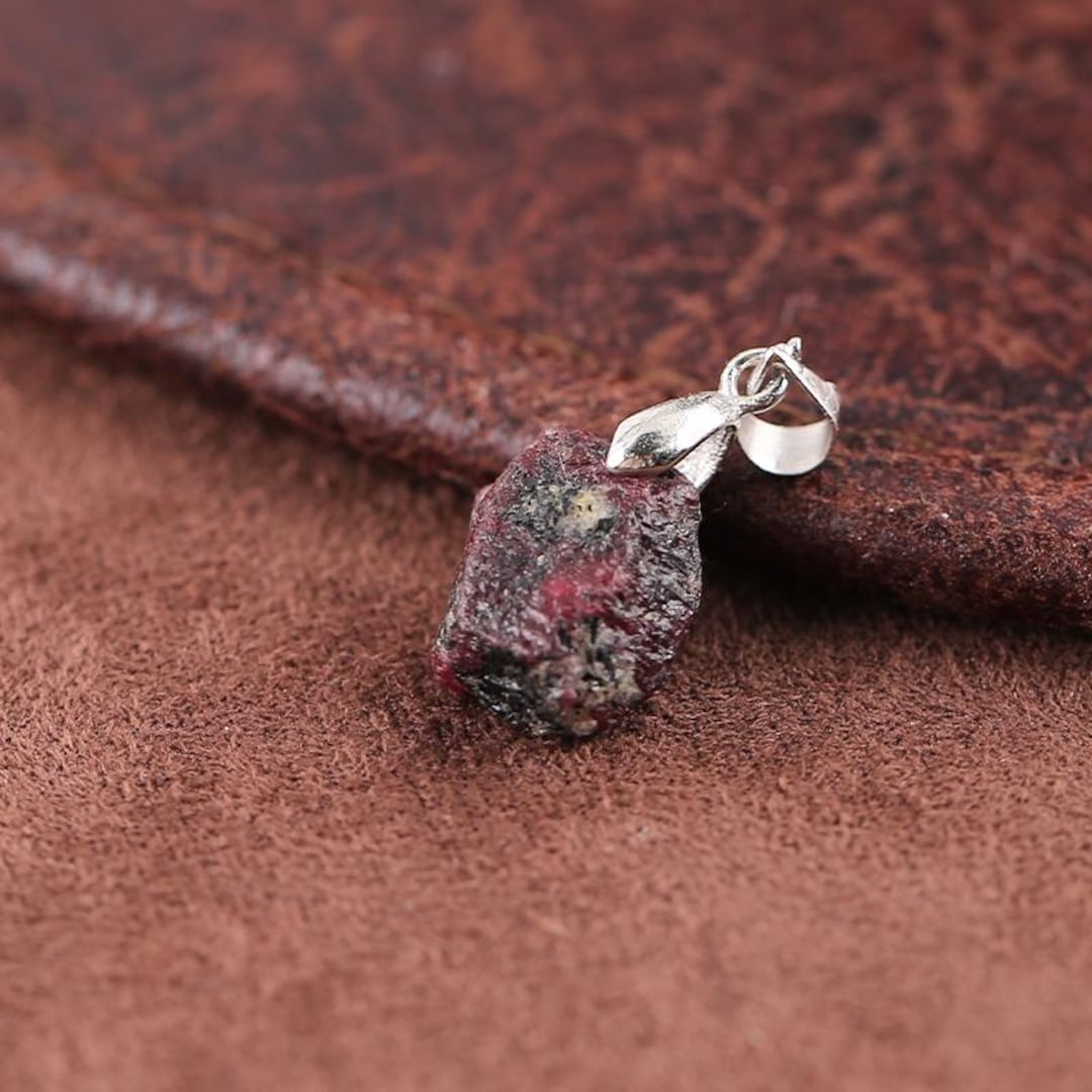 Natural Raw Ruby Pendant With Original Leather - Nugget Gemstone ...
