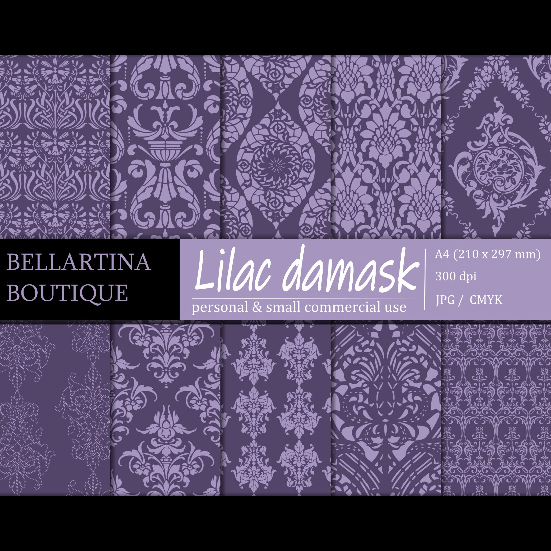 LILAC DAMASK Digital Paper A4 Printable Download Pattern Background ...