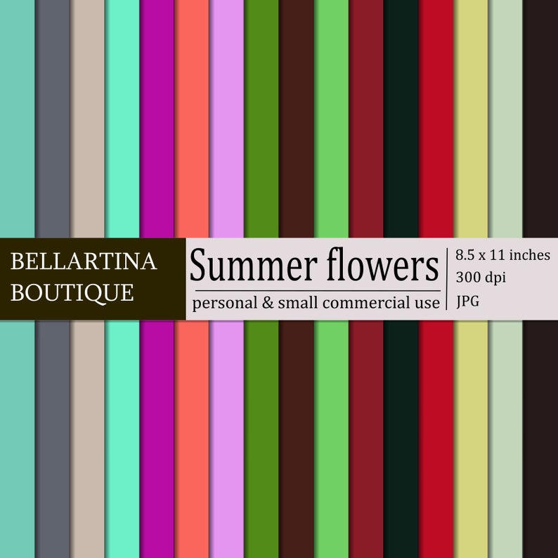 Digital Paper 8.5x11 Pink Green Red Quilling Solid Shades Printable ...