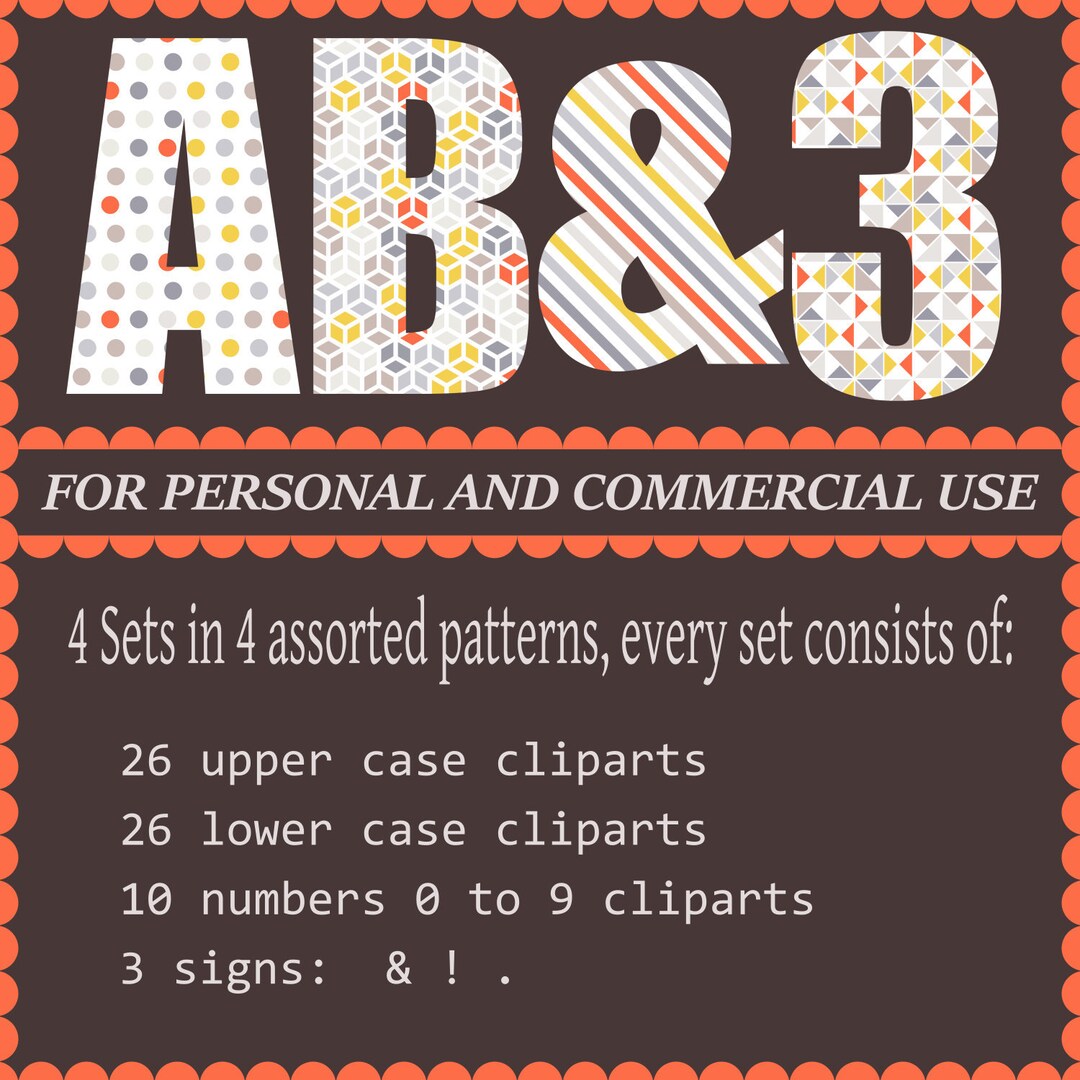 Alphabet Bundle 4 Patterns Upper Loer Case Letters Signs Numbers ...