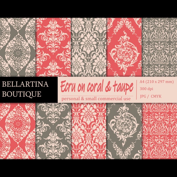 Coral Damask - Etsy
