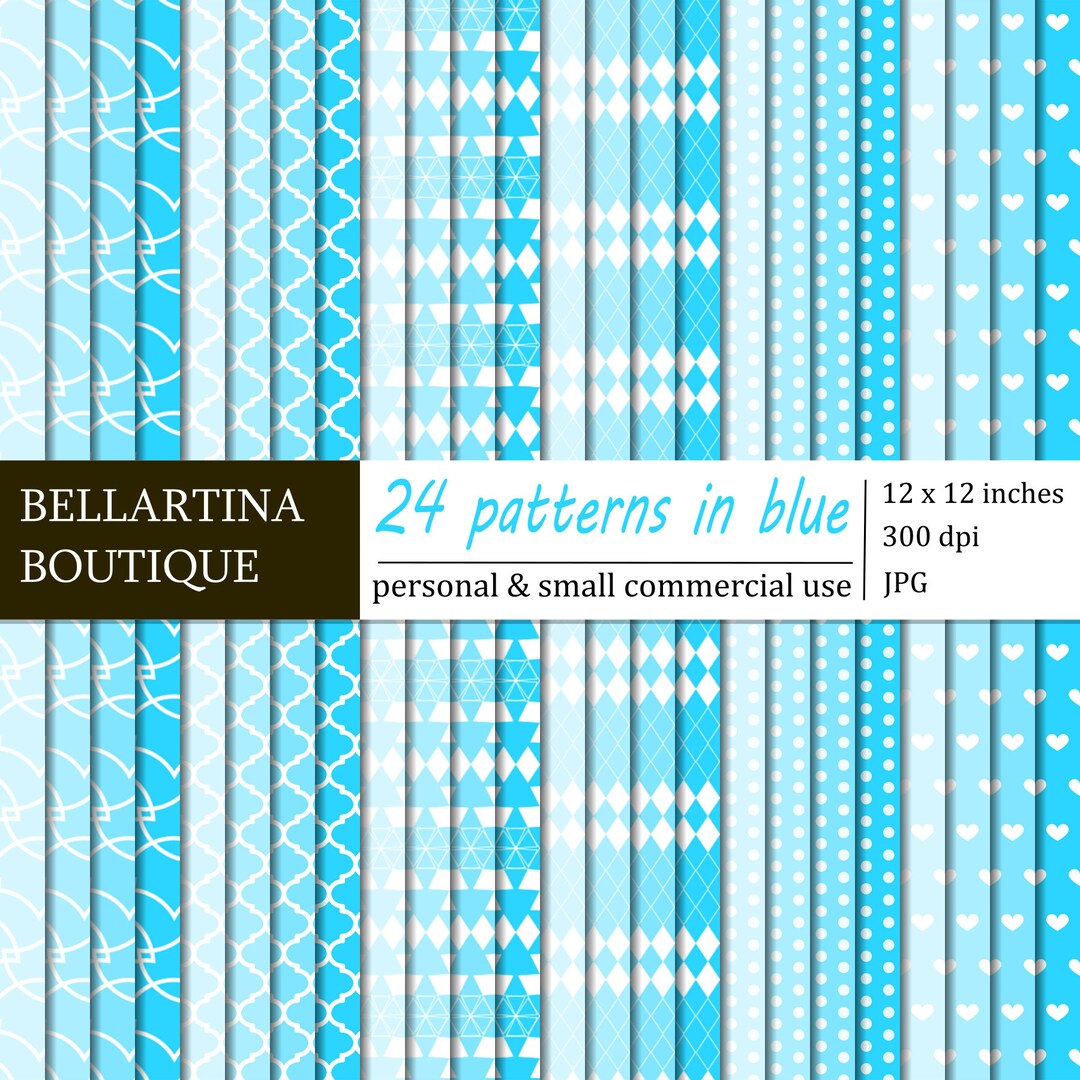 Blue Digital Paper 12 in 24 Patterns Value Pack Invitations Books ...