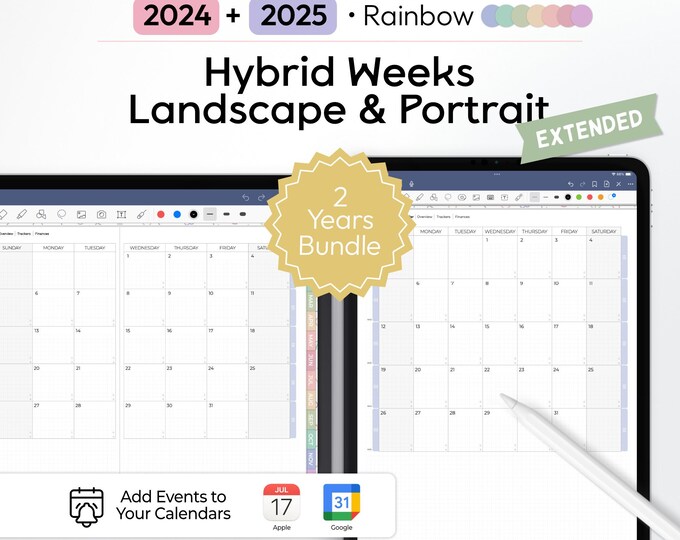 2024 + 2025 Digital Planner, Digital Planner Portrait + Landscape, 2 ...