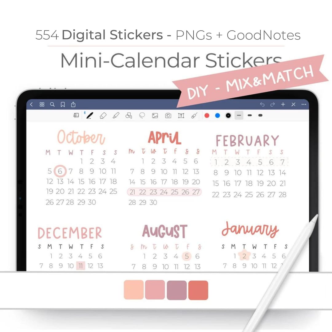 Digital Calendar Stickers, Mini Calendar Sticker, DIY Mini Calendar ...