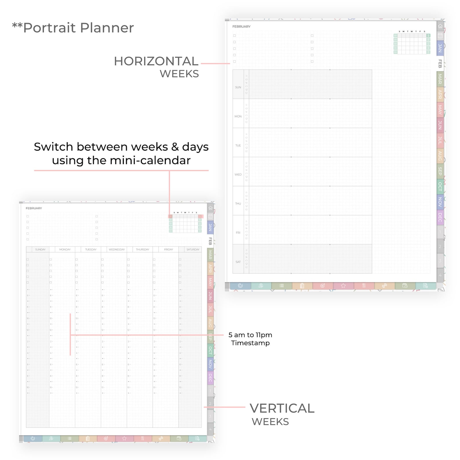 Digital Planner Undated, Digital Planner Undated Bundle, Hybrid Weeks ...