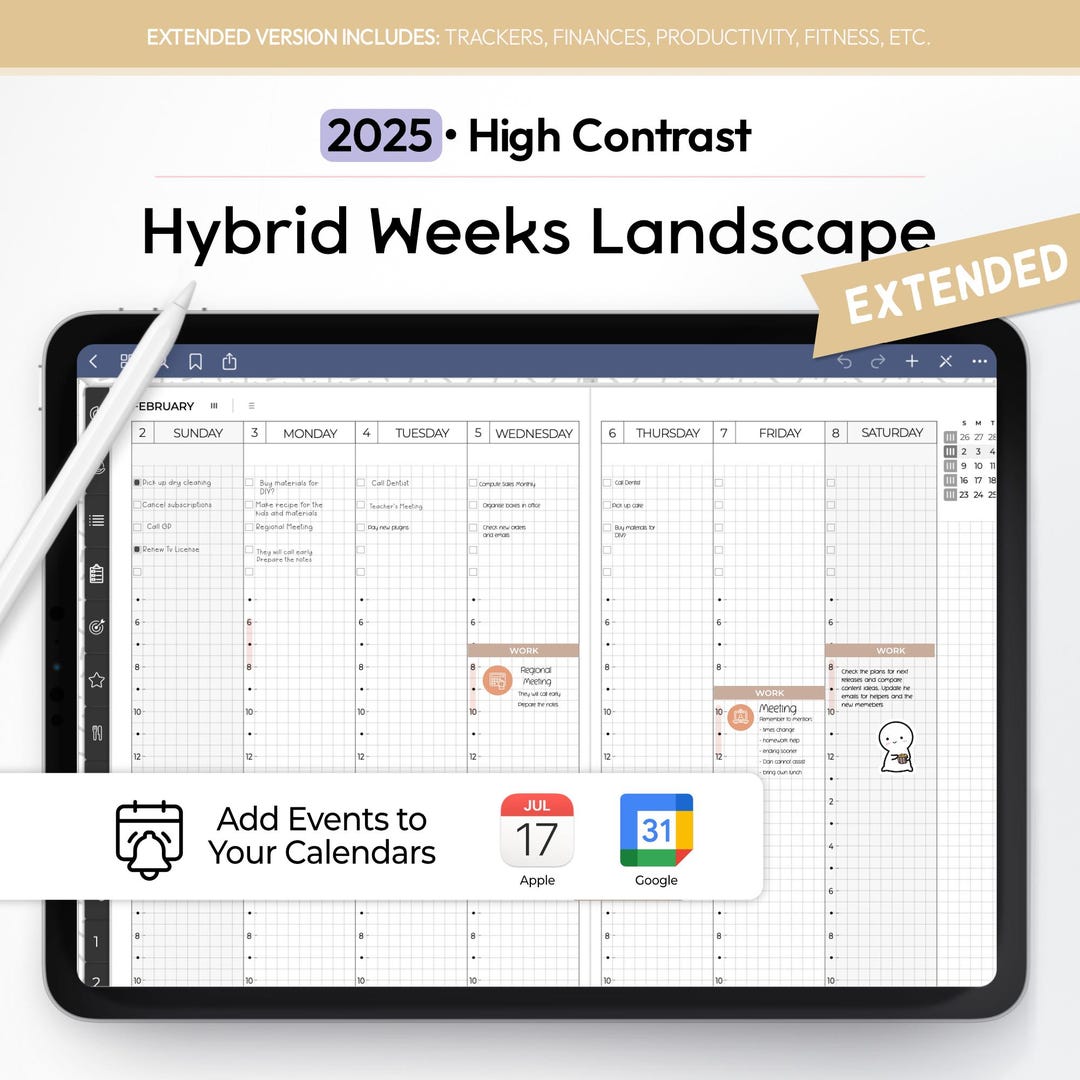 2025 Digital Planner With Google Calendar Links, 2025 Digital Agenda ...