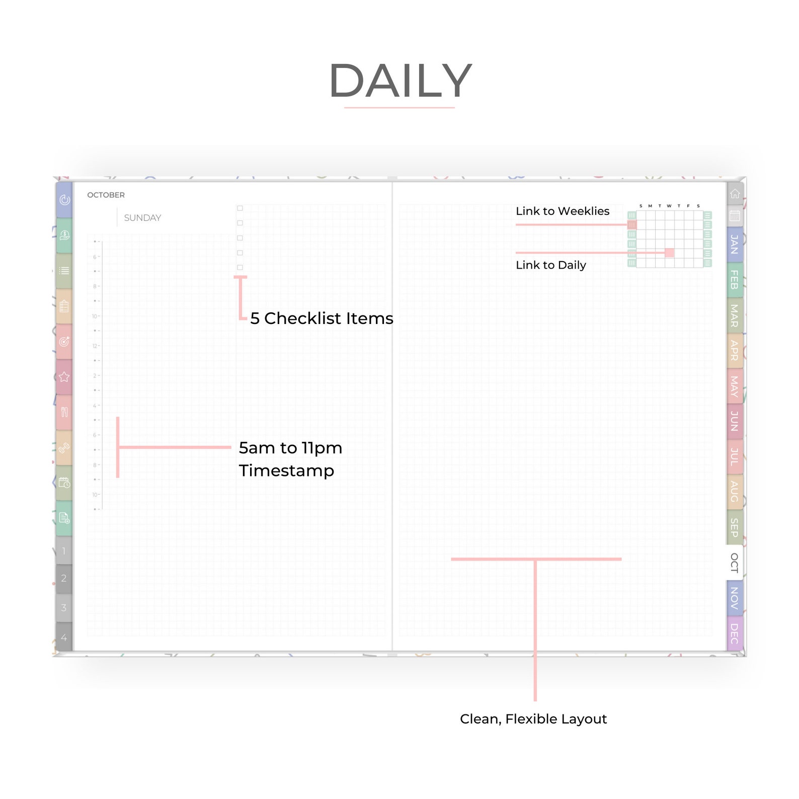 Digital Planner Undated, Digital Planner Undated Bundle, Hybrid Weeks ...