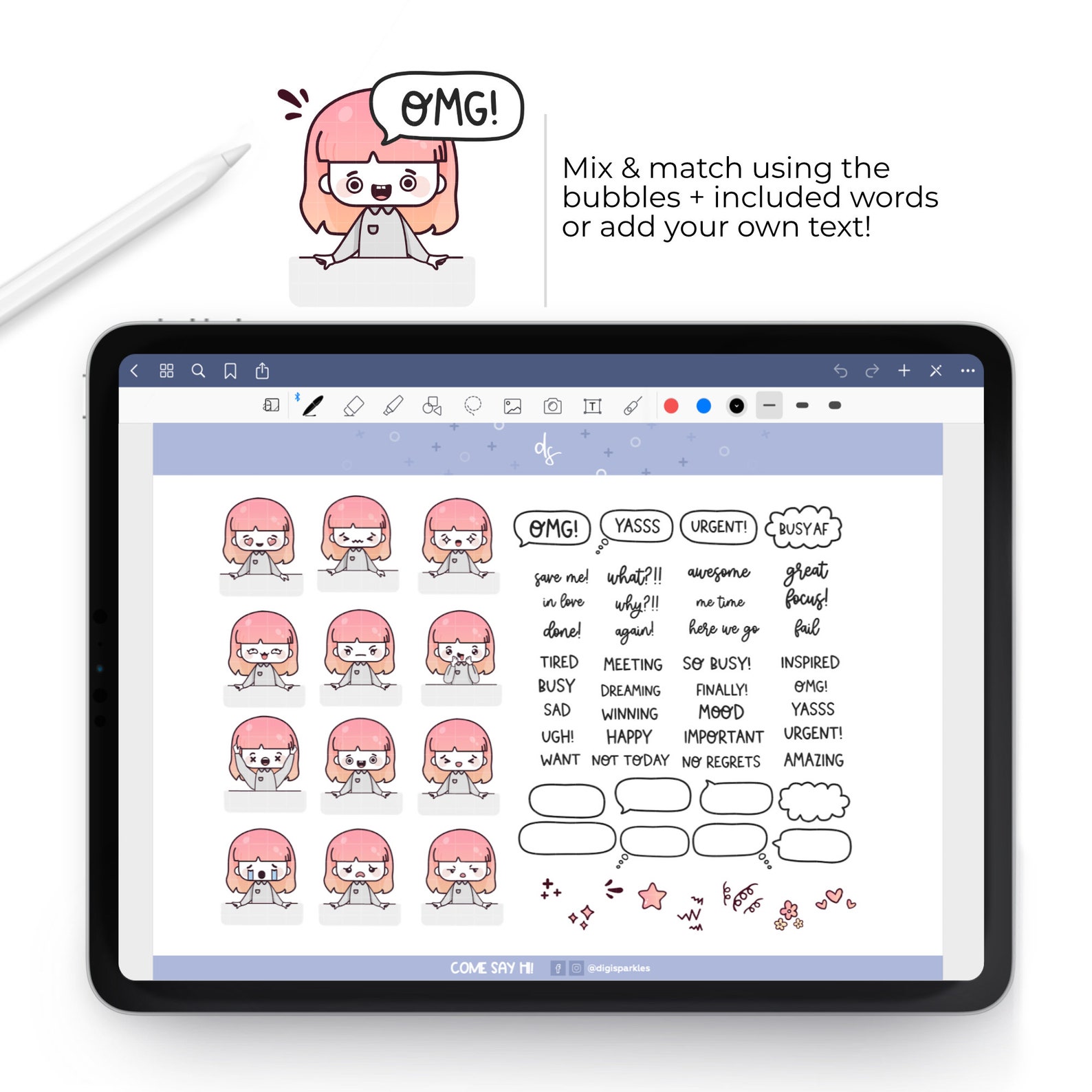 Emotions Digital Stickers Character Digital Stickers | Etsy