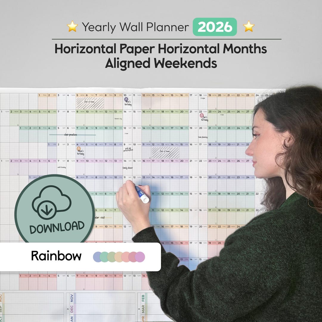Printable Wall Calendar 2026, Aligned Weekends Wall Calendar 2026, Wall ...