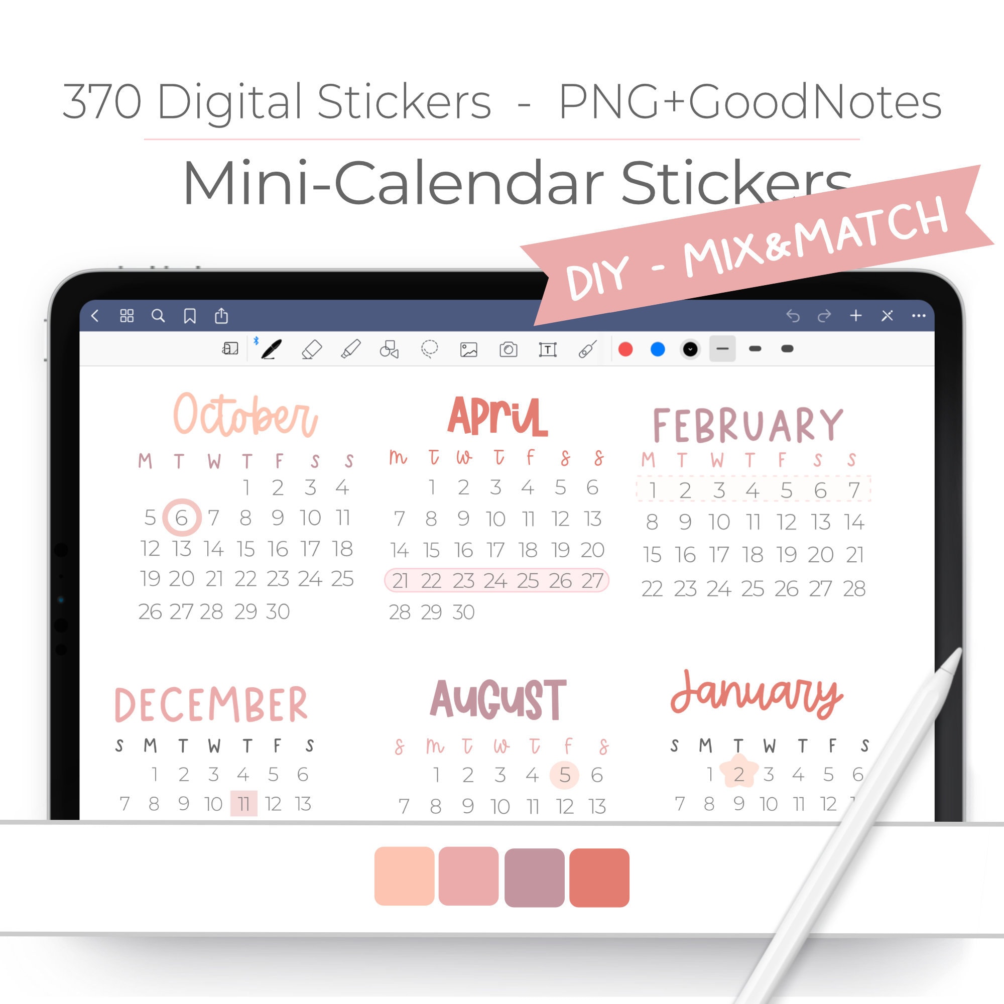Digital Calendar Stickers Mini Calendar Sticker DIY Mini - Etsy