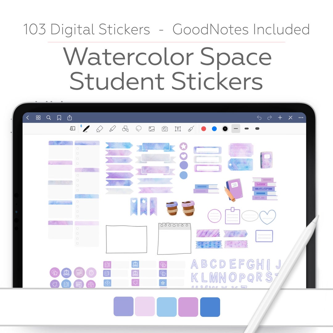 Student Digital Stickers, Watercolor Space Digital Stickers, Student ...