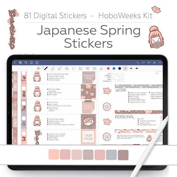 Hoboweeks Digital Stickers Japanese Spring Digital Stickers | Etsy