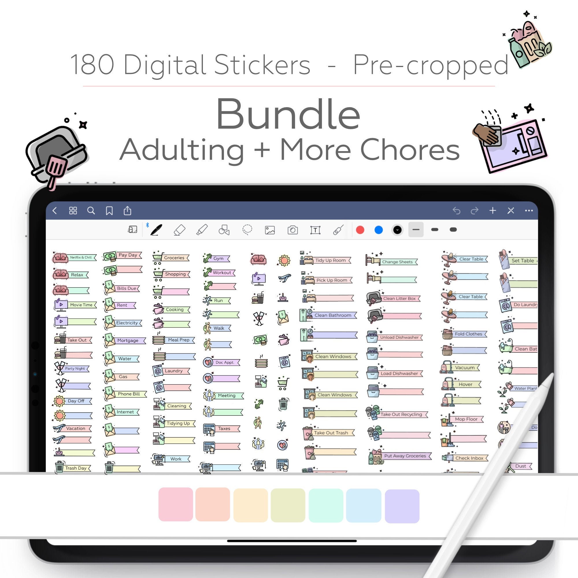 Paquete de pegatinas digitales, pegatinas digitales de tareas ...