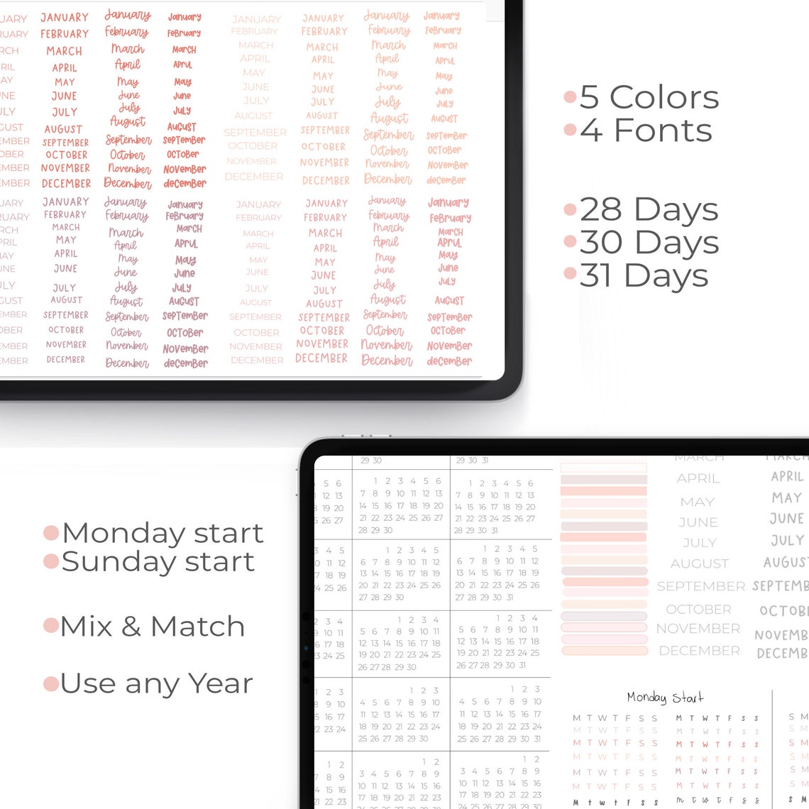 Digital Calendar Stickers Mini Calendar Sticker DIY Mini - Etsy