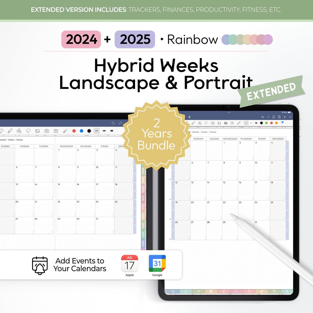 2024 + 2025 Digital Planner, Digital Planner Portrait + Landscape, 2 ...